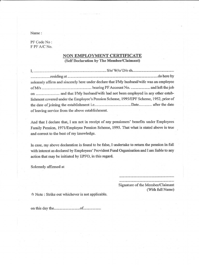 Non Employment Certificate | PDF