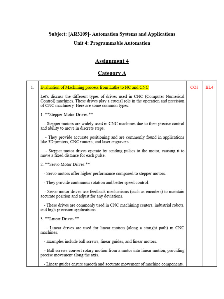 ASA - Unit 4 - Assignment 4 | PDF | Numerical Control | Automation