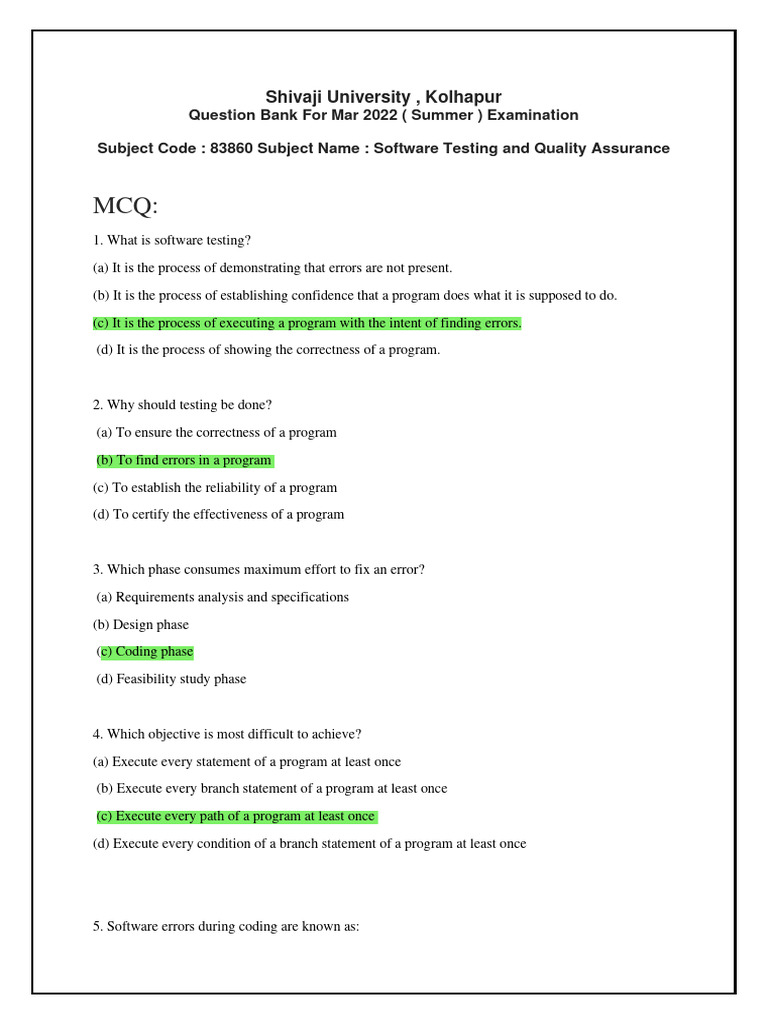 STQA MCQ | PDF | Software Testing | Use Case