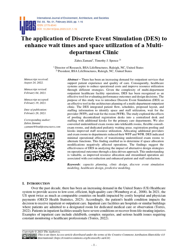 The Application of Discrete Event Simulation (DES) To Enhance Wait Times and Space Utilization ...