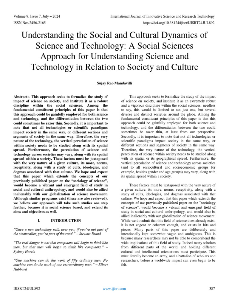Understanding The Social and Cultural Dynamics of Science and ...