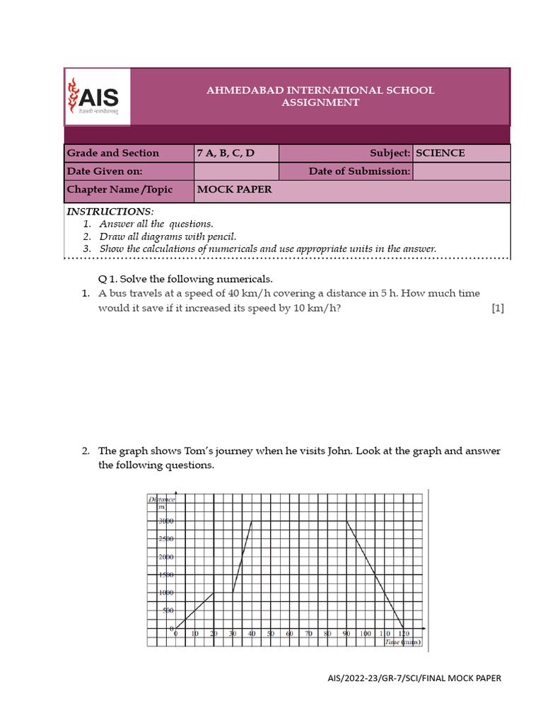 Ais - 2022-23 - GR-7 - Sci Final Mock Paper | PDF | Chemical Reactions | Light