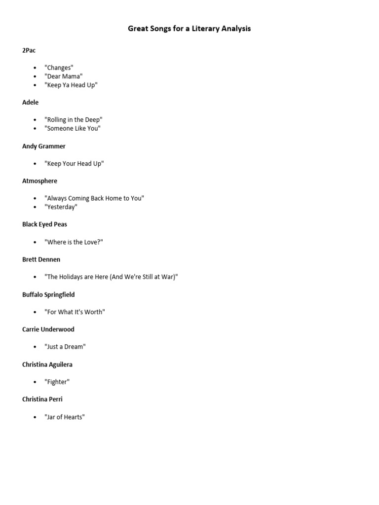 Figurative Language Song Project Suggestions | PDF | Sound Recording