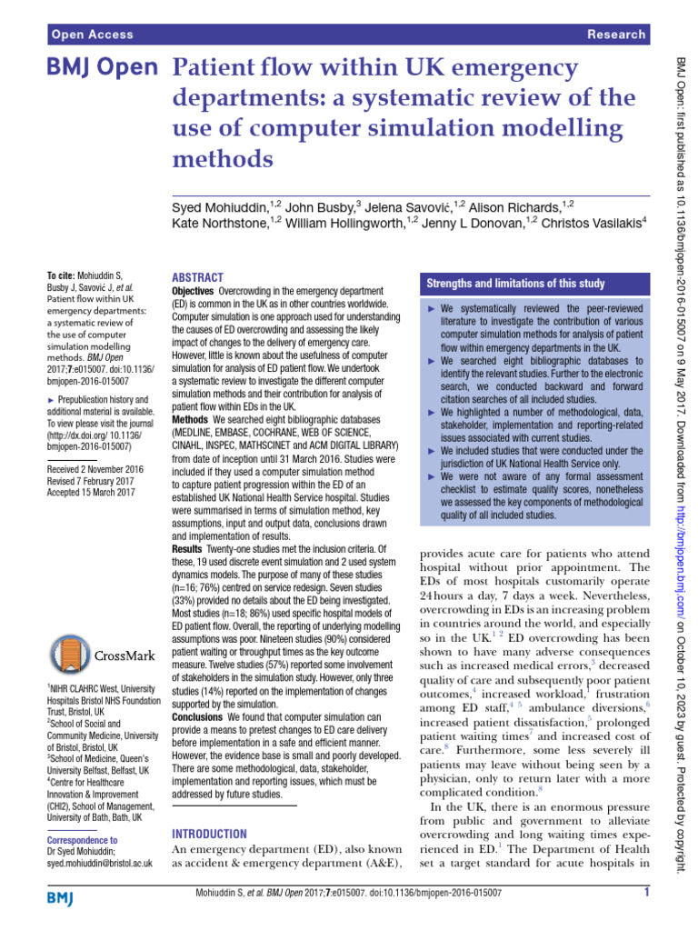 Patient Flow Within UK Emergency Departments: A Systematic Review of ...