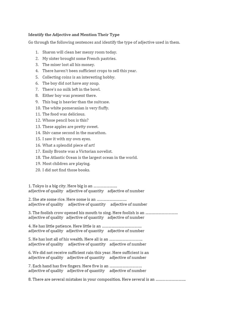 type of adjective exercise (1) | Download Free PDF | Adjective