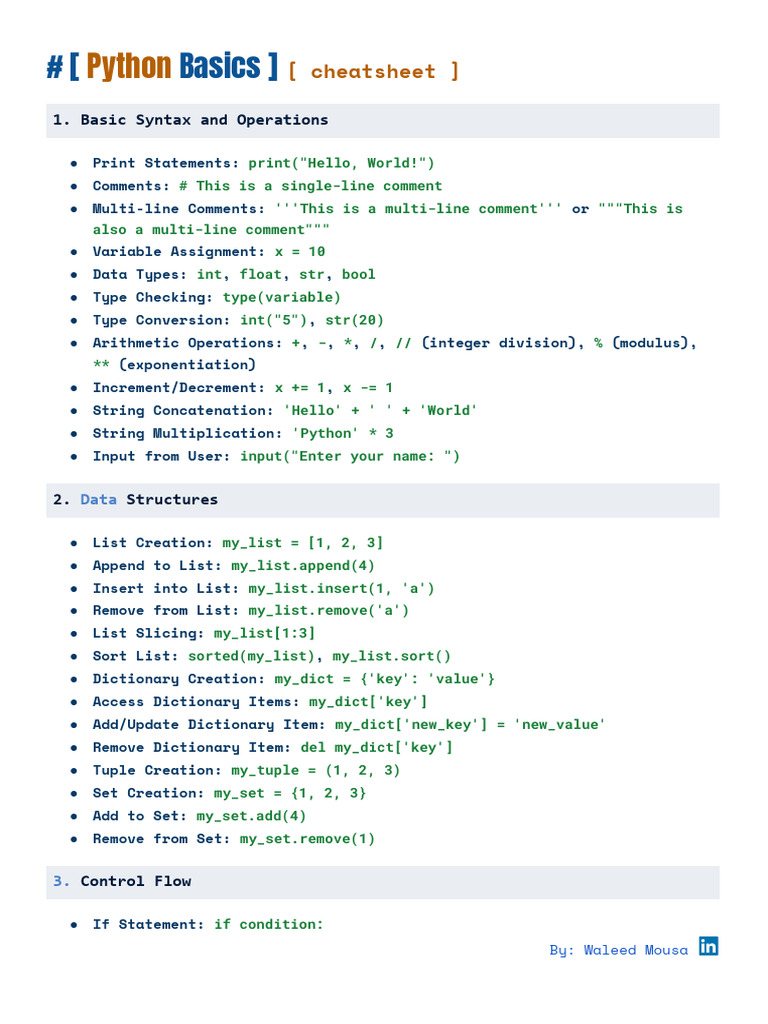 [ Python Basics ] - cheatsheet | Download Free PDF | Anonymous Function | Class (Computer ...