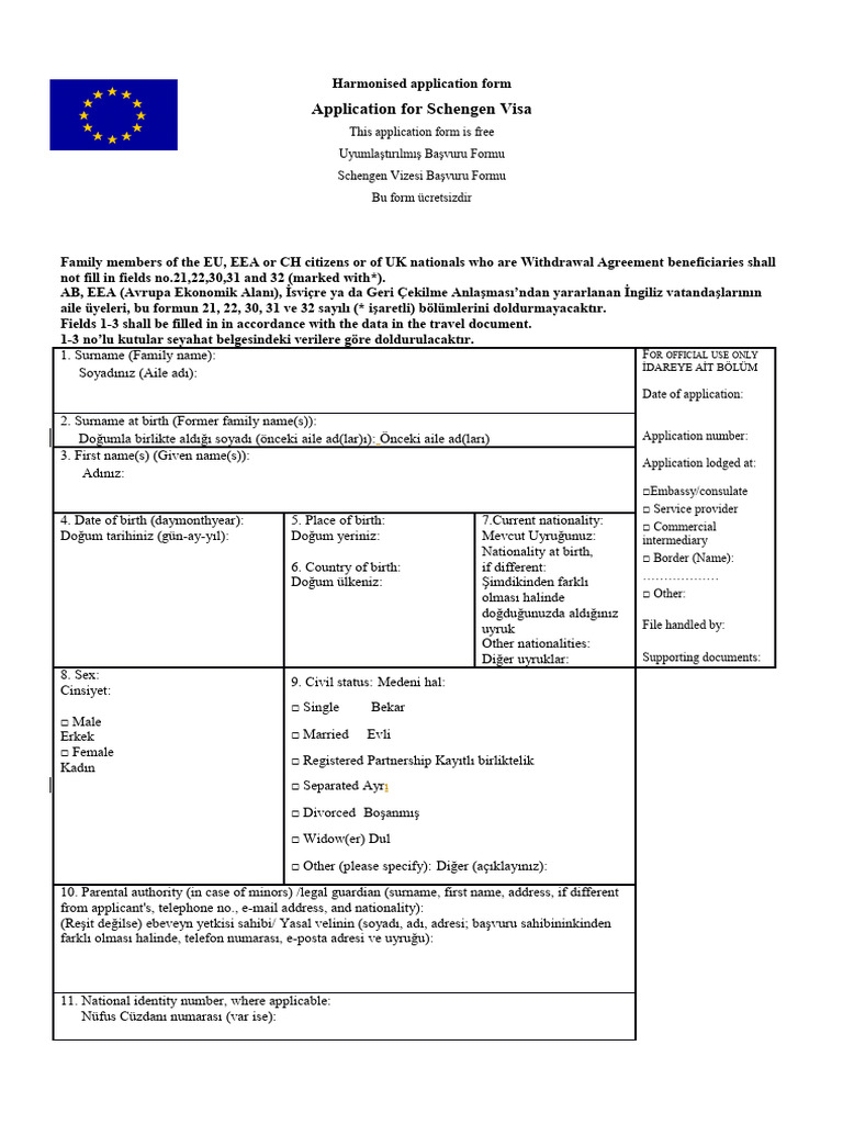 Schengen VISA Application Latest Version ENG TR 2024 | PDF