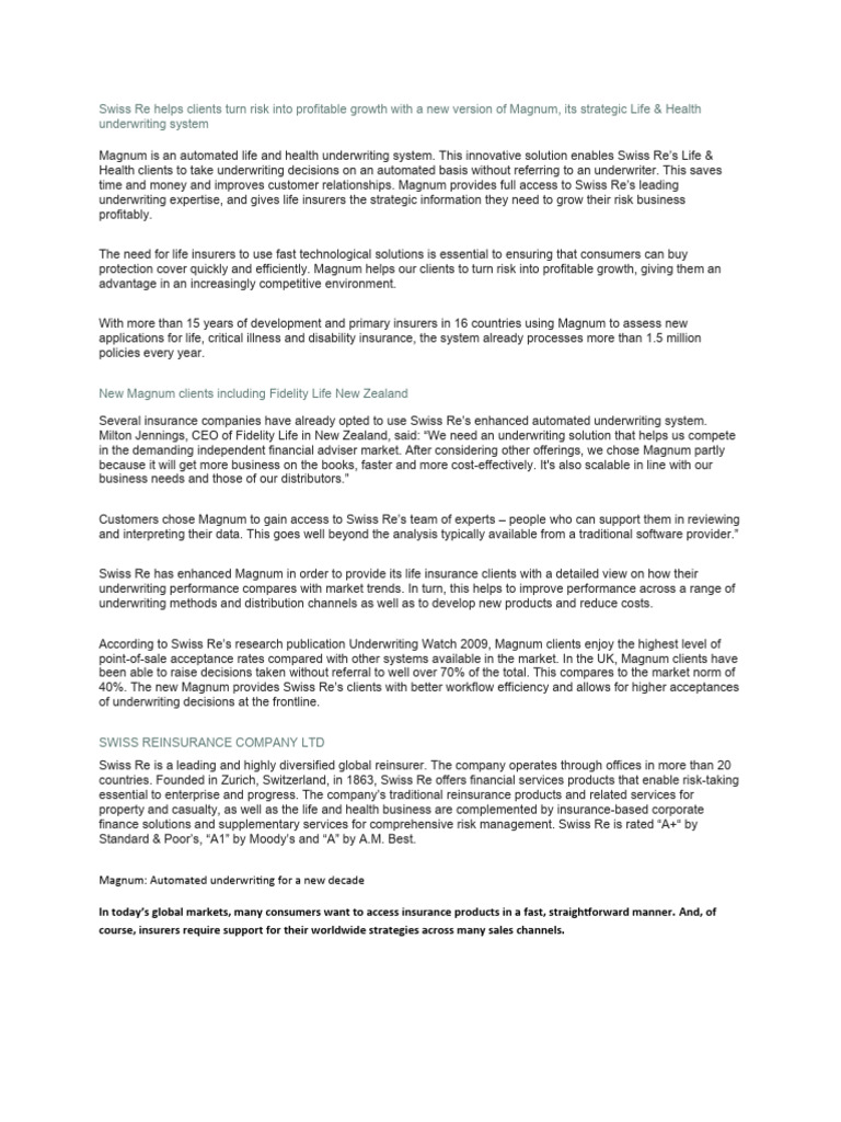 Magnum | PDF | Underwriting | Insurance