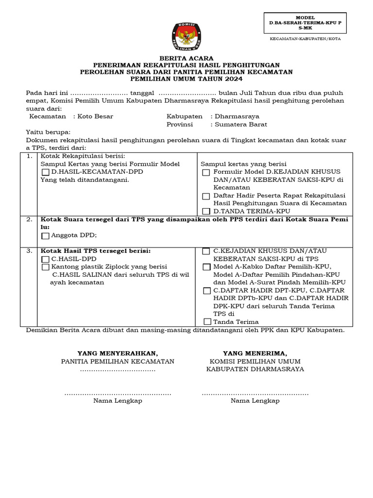 Berita Acara Penerimaan Rekap Dari PPK - Kpu DM | PDF
