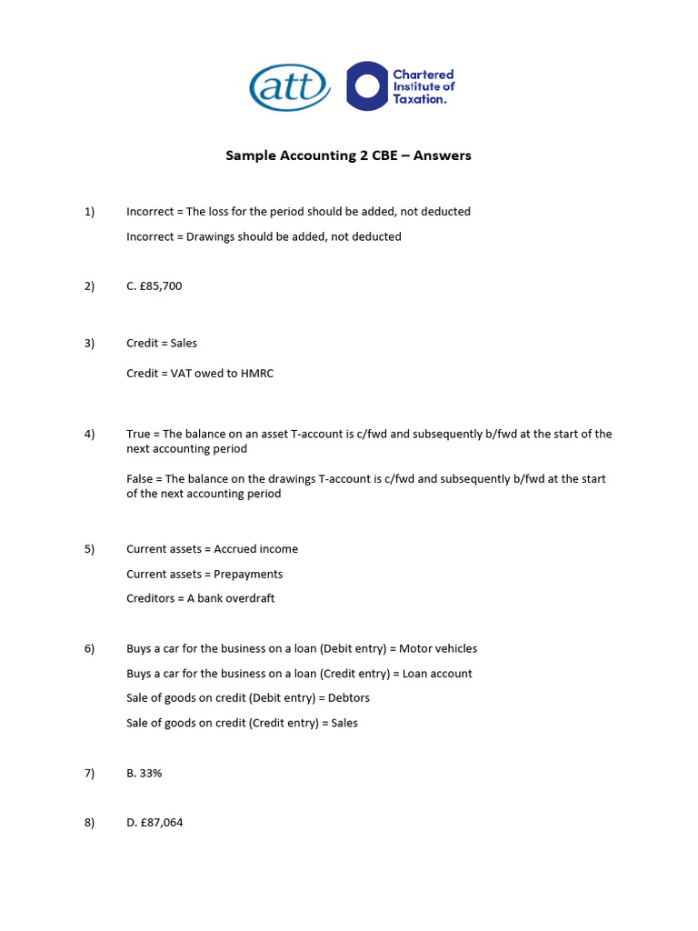 Sample Accounting CBE Answers Guide | PDF | Debits And Credits | Expense