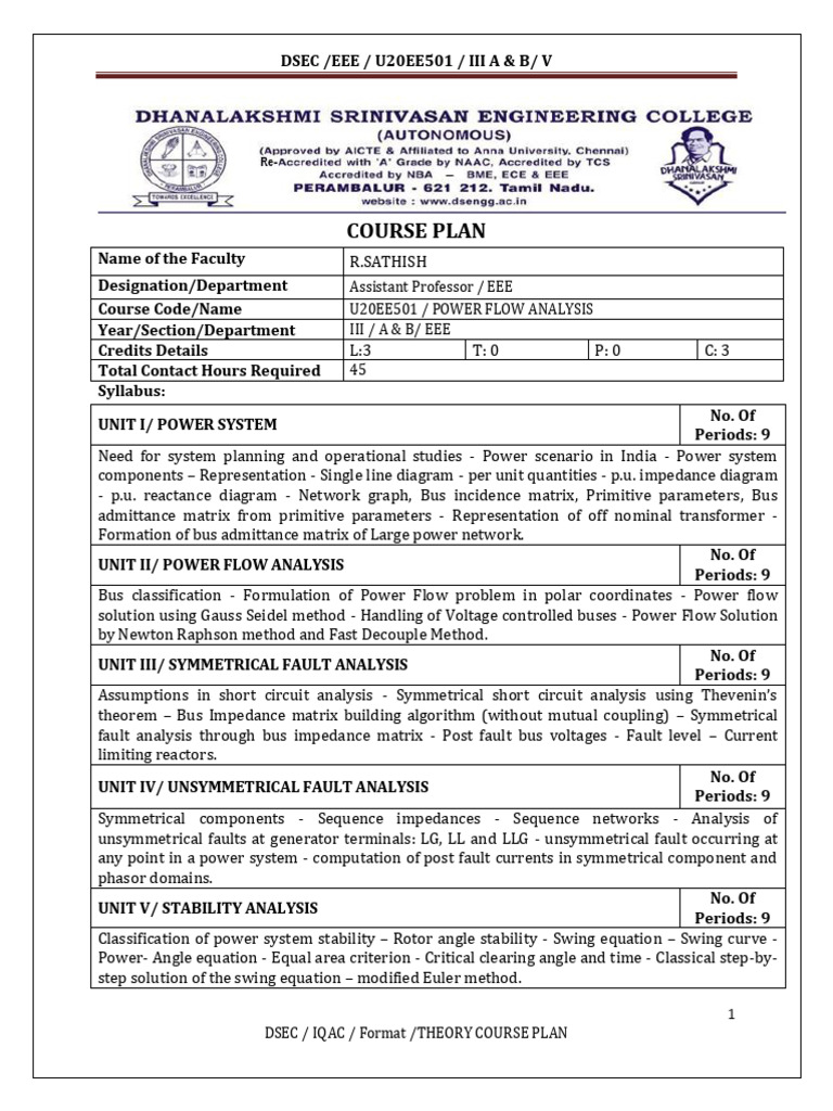 10.theory Course Plan PSA | PDF | Electrical Impedance | Network Analysis (Electrical Circuits)
