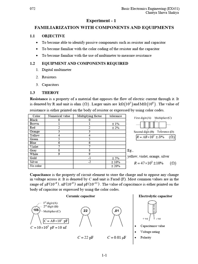 073BEE Lab sheet 1 | PDF | Capacitor | Resistor