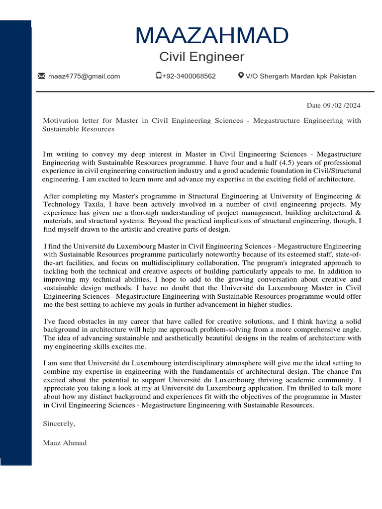 Motivation For Master in Civil Engineering Sciences - Megastructure ...