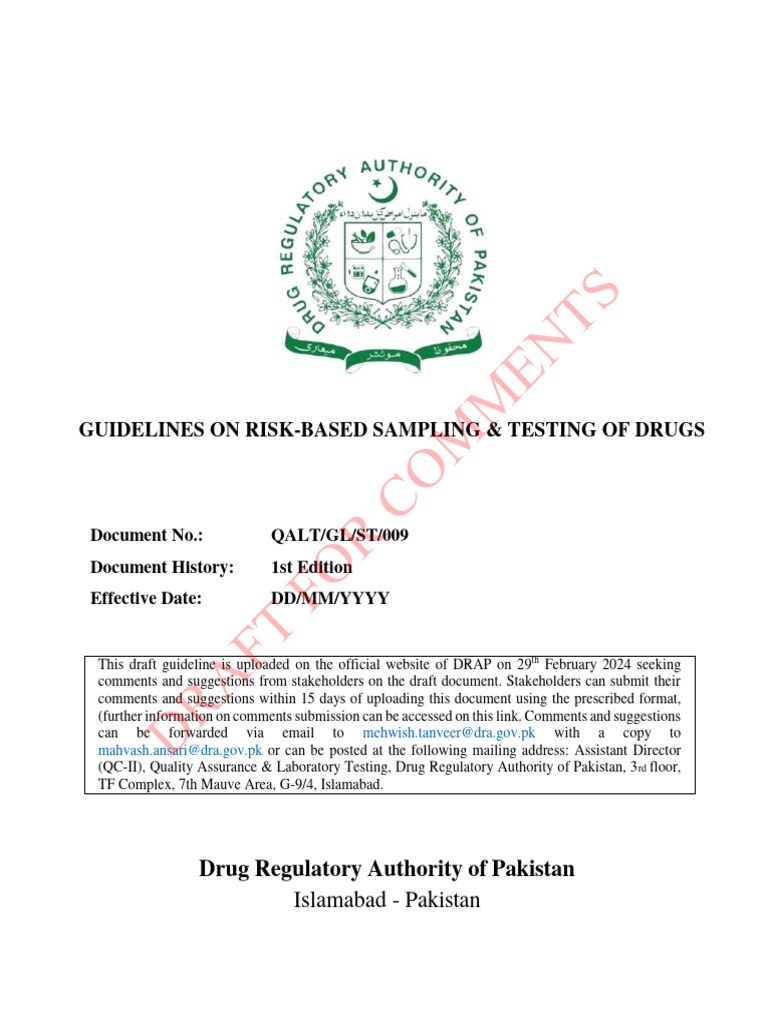 Guidelines On Risk Based Sampling Testing of Drugs | PDF ...