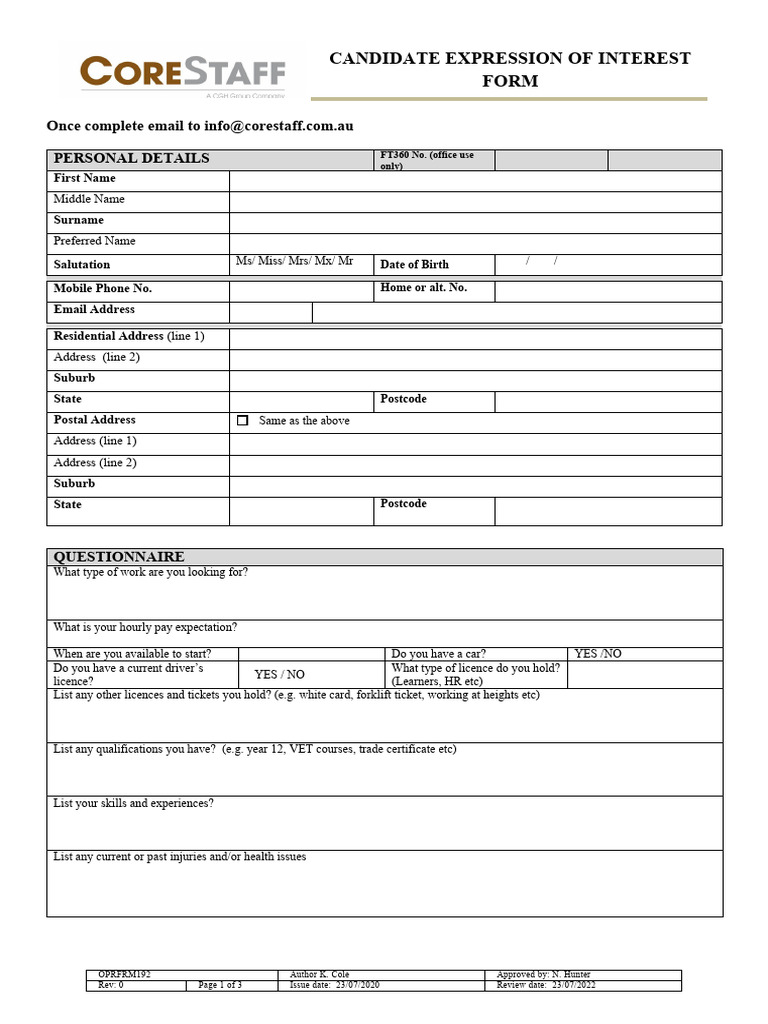 Candidate Expression of Interest Form | PDF | Travel Visa | Passport