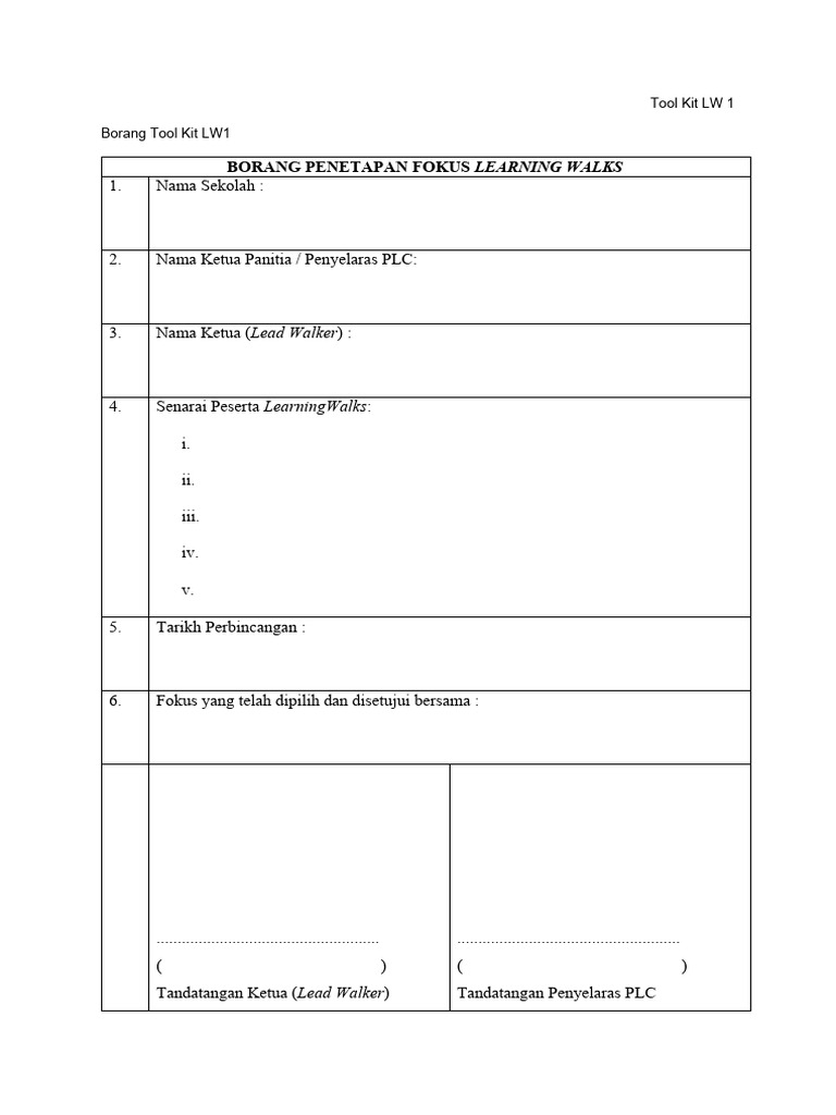 Borang Tool Kit Learning Walks | PDF | Karier & Perkembangan