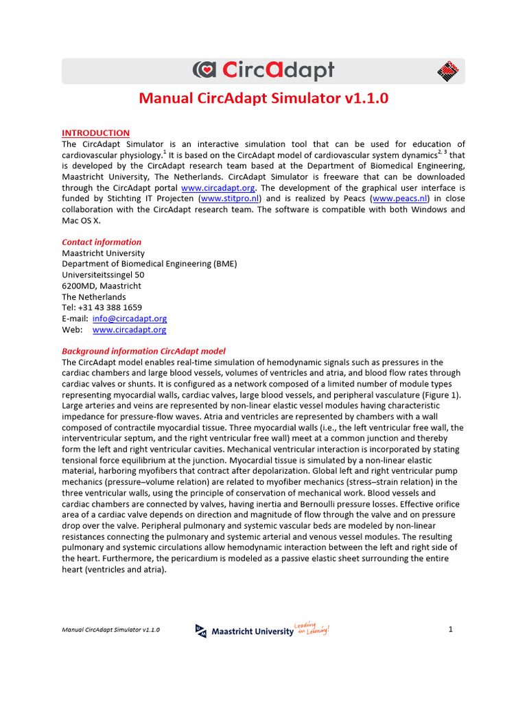 Manual CircAdapt Simulator v1.1.0 | Download Free PDF | Atrium (Heart) | Heart Valve