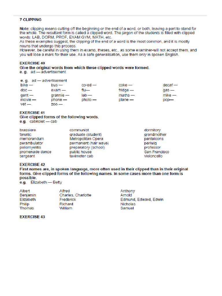 Lexicology Exercises | PDF
