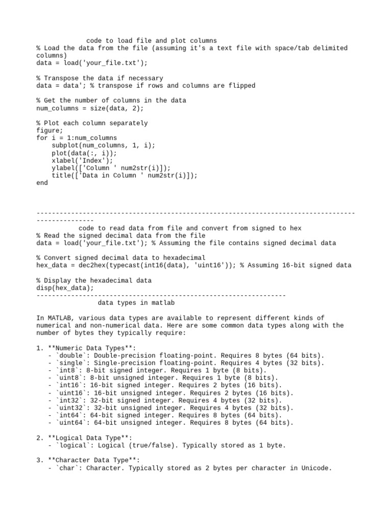 Matlab Codes Pdf Integer Computer Science 64 Bit Computing