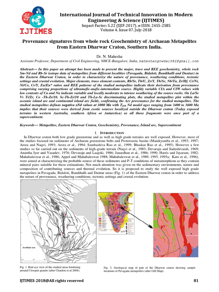 Provenance Signatures From Whole Rock Geochemistry of Archaean ...