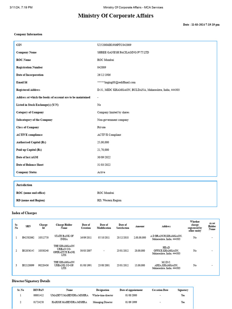 Ministry of Corporate Affairs - MCA Services | PDF | Companies ...
