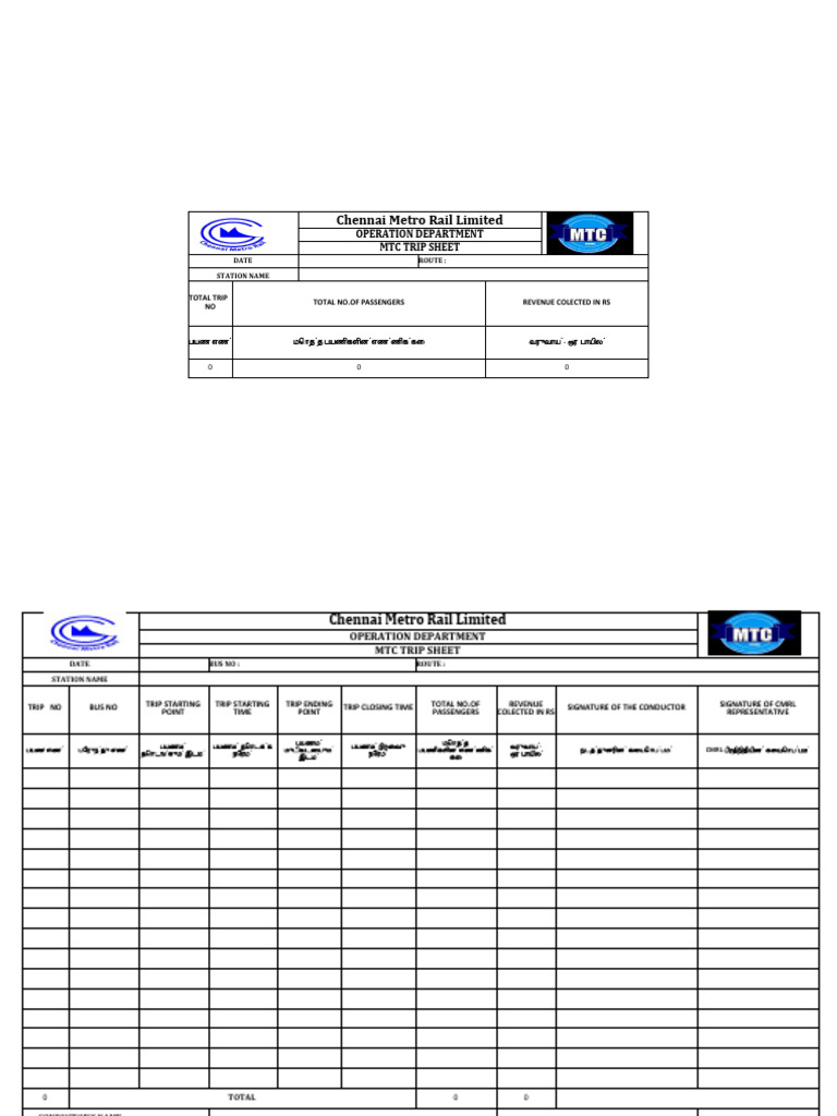 MTC Trip Sheet | PDF