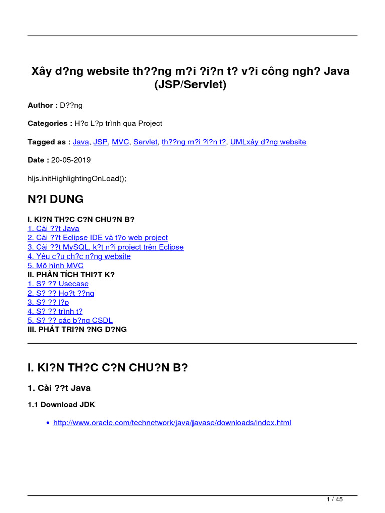 Xây D?NG Website TH??NG M?i ?i?n T? V?i Công NGH? Java (JSP/Servlet) | PDF