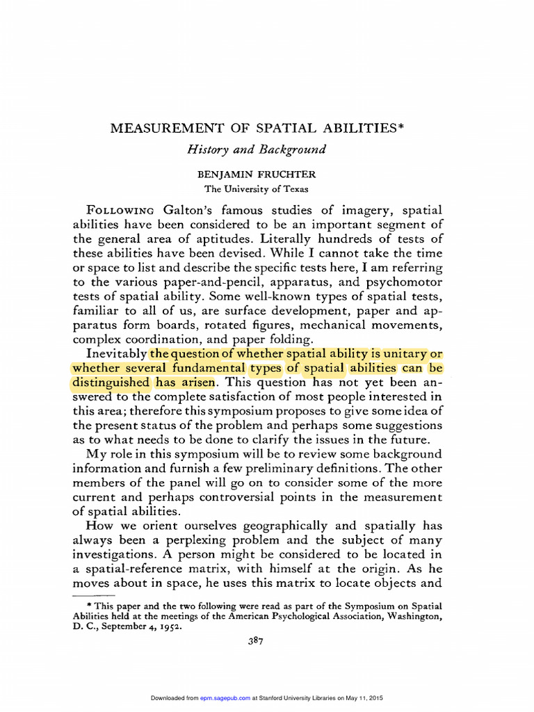 Understanding Spatial Abilities Measurement | PDF | Space | Psychometrics