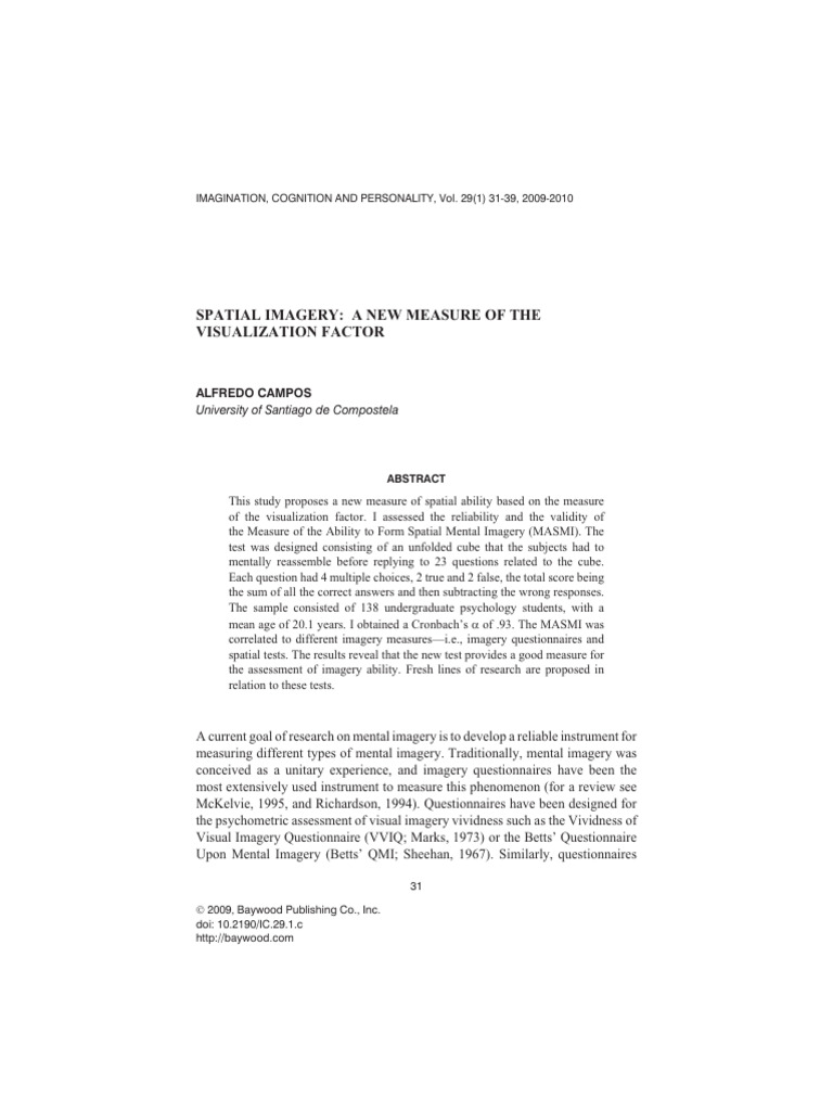 Spatial Imagery. A New Measure of The Visualization Factor | PDF ...