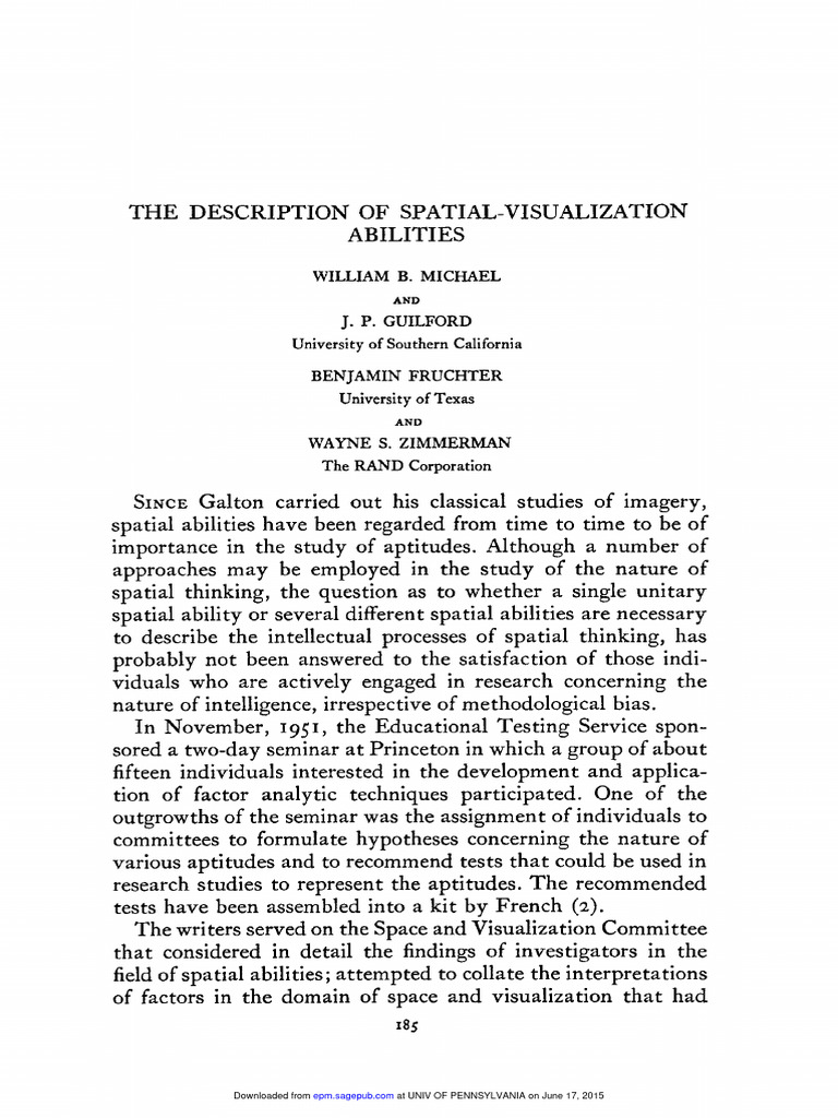 THE DESCRIPTION OF SPATIAL-VISUALIZATION Abilities | PDF | Mental Image ...