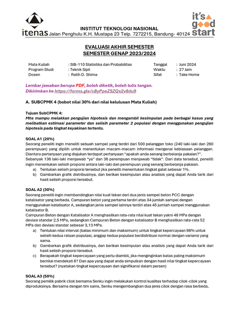 (Pra UAS) SIB-110 StatProbs - 2024 - RDS | PDF