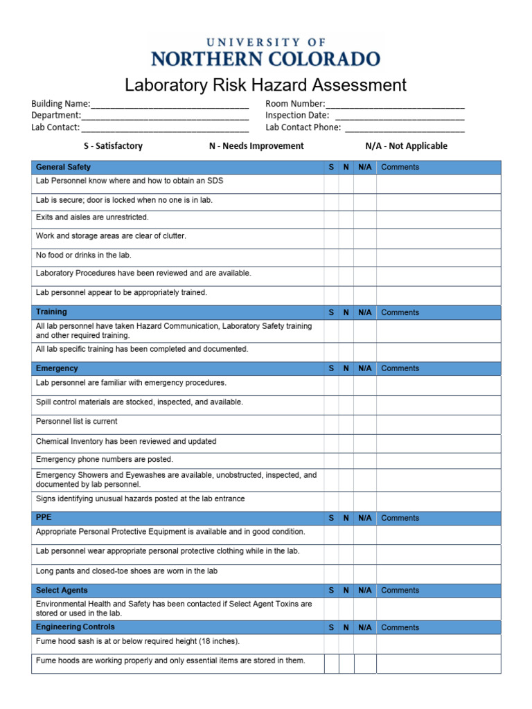 Laboratory Risk Hazard Assesment Form | PDF | Laboratories | Personal ...