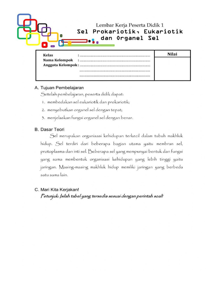 LKPD Sel Jaringan Organ Sistem Organ | PDF