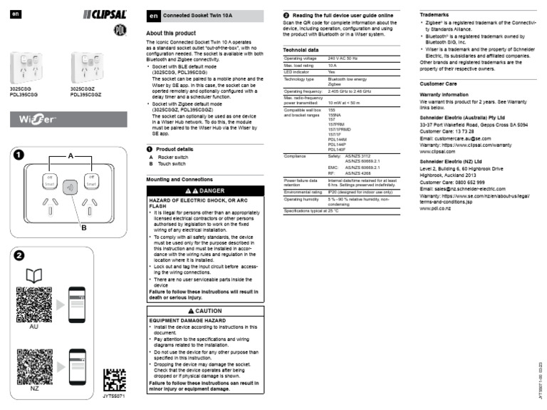 Jyt55071-Wiser Iconic Connected Socket Twin 10a | PDF | Bluetooth ...