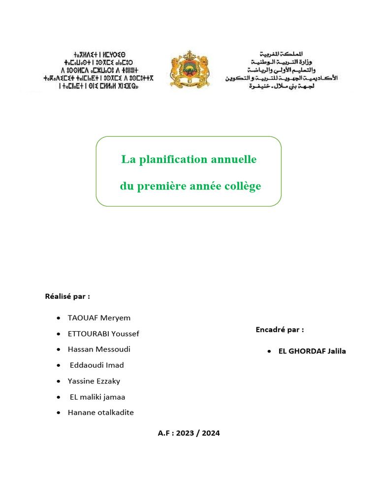 Planification annuelle Maths 1ère année | PDF | Pédagogie | Planification