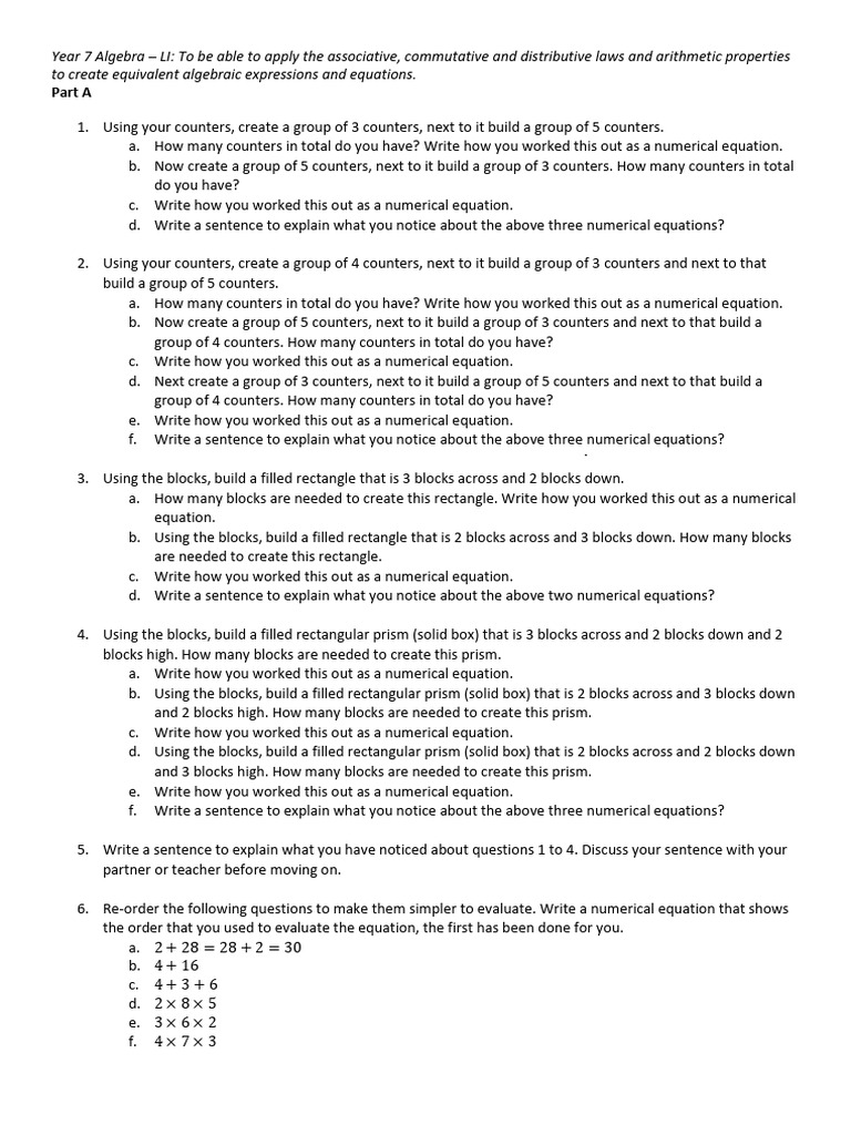 LI 4 - Centres - Student | PDF | Algebra | Equations