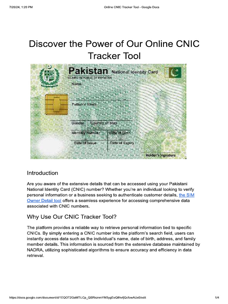 CNIC Tracking Tool | PDF
