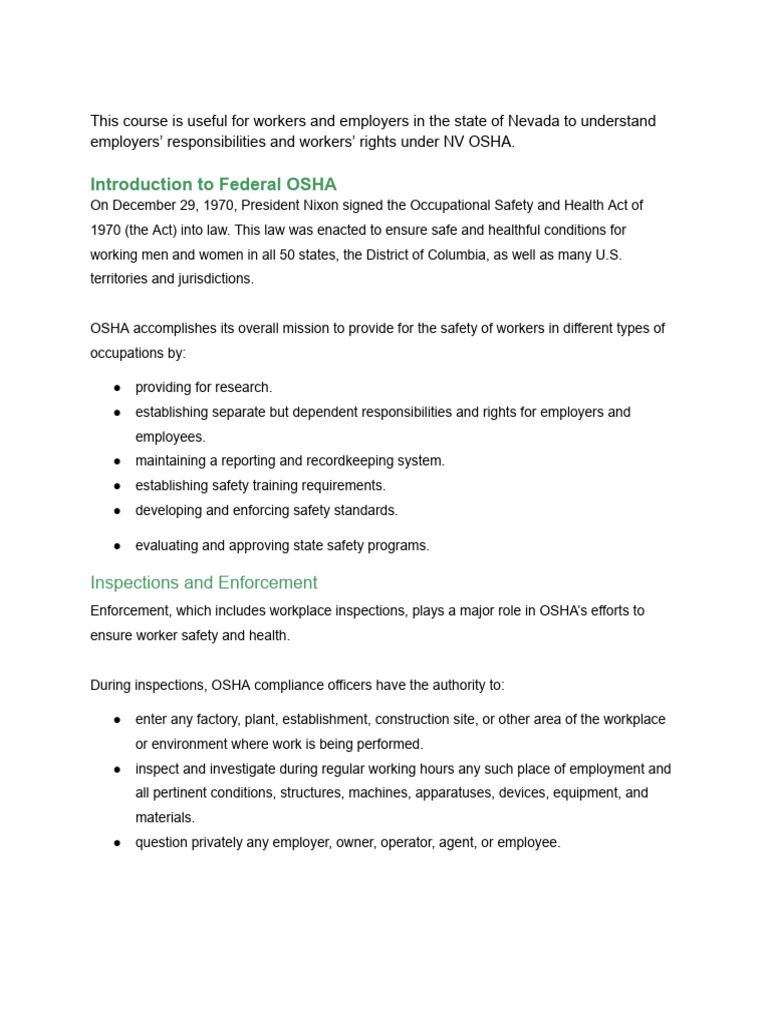 NV-OSHA 10 Notes | PDF | Occupational Safety And Health Administration ...