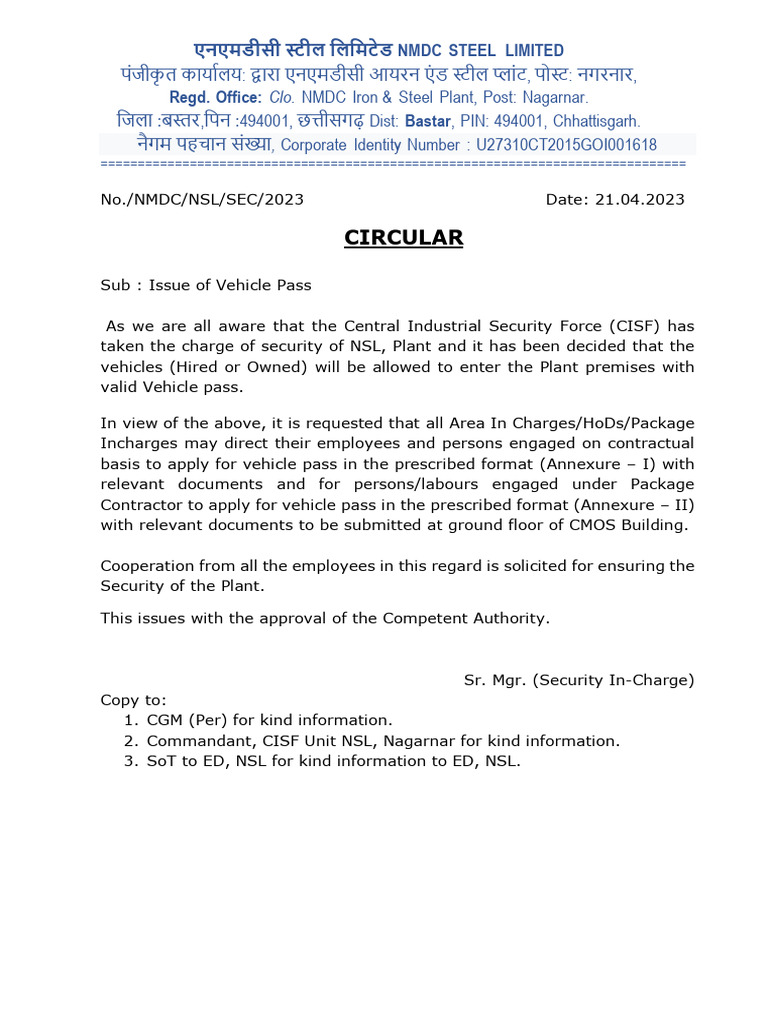 Vechile Pass Circular | PDF | Driver's License