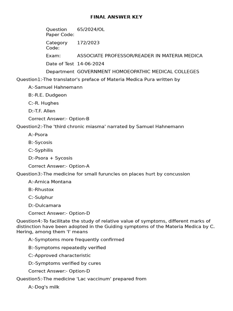 Associ Prof Reader in Materia Medica | PDF | Homeopathy