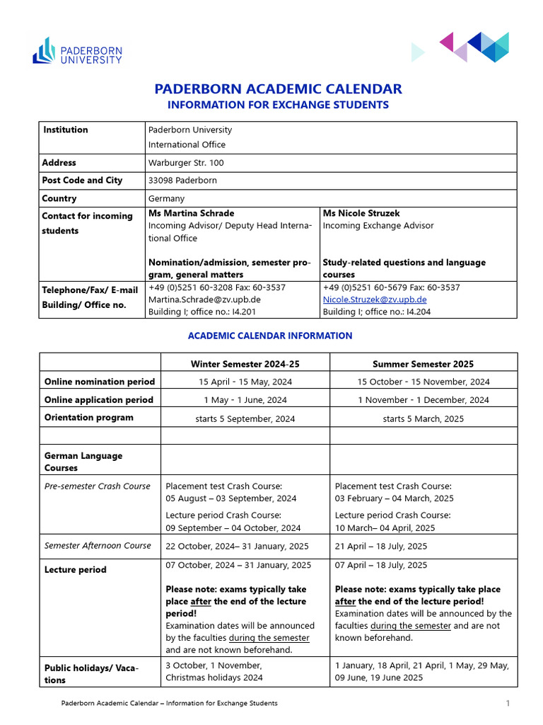 Paderborn Academic Calendar 2024-25-1 | PDF | Cost Of Living | Academic ...