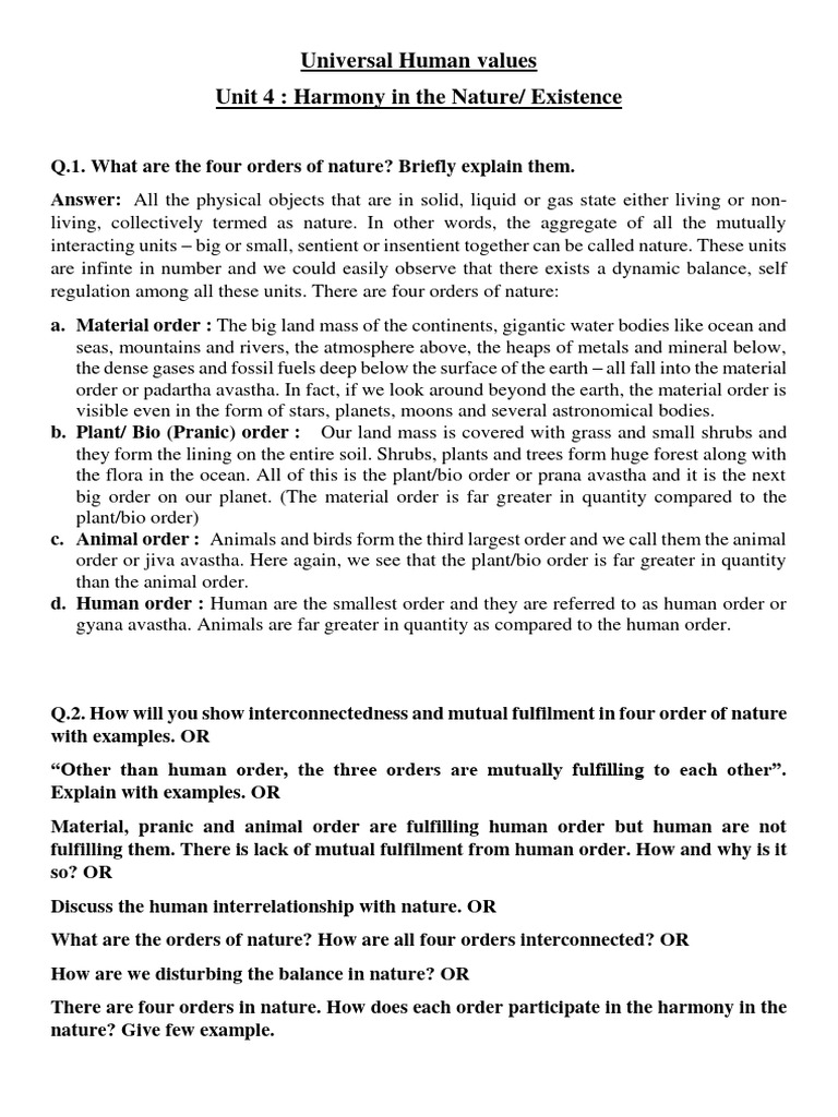 Unit 4 Harmony in The Nature (Existence) (Question Bank) | PDF | Nature ...