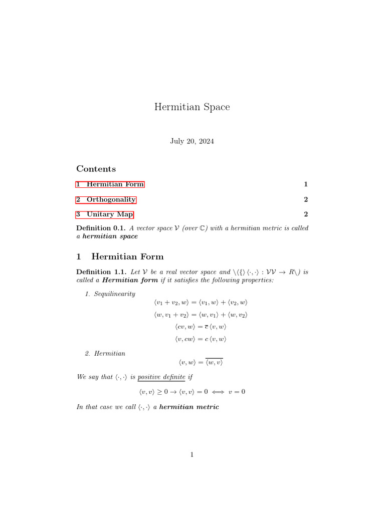 Hermitian Space | PDF | Abstract Algebra | Linear Algebra