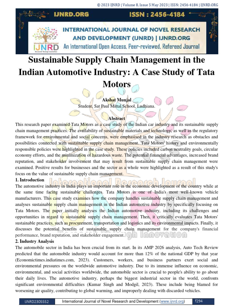 000. Sustainable Supply Chain Management in the Indian Automotive Industry A Case Study of Tata ...
