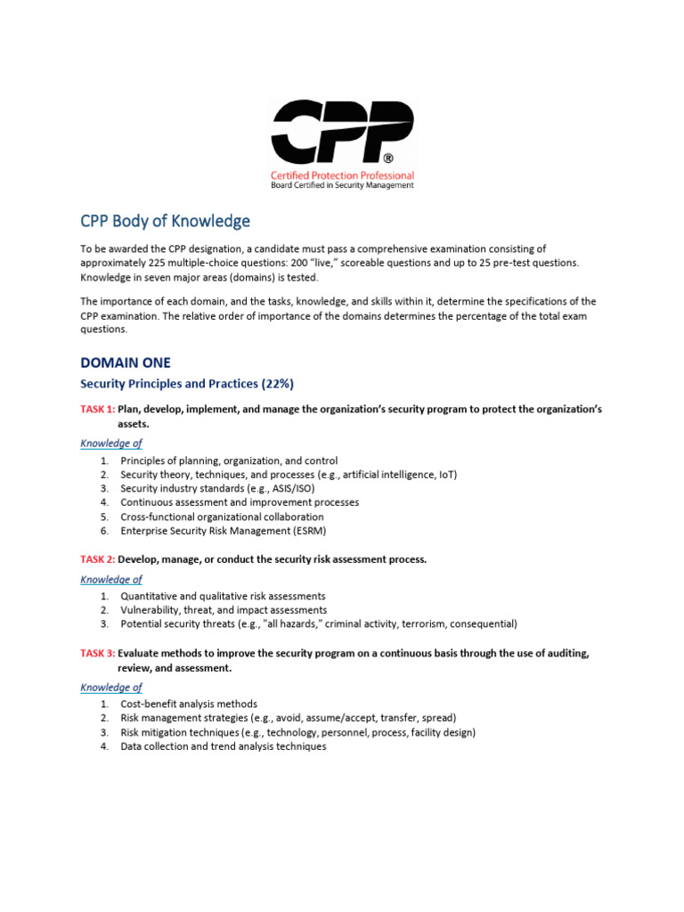 CPP Exam Overview and Domains | PDF | Information Security | Computer ...