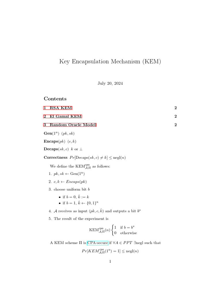 Key Encapsulation Mechanism | PDF | Applied Mathematics | Theoretical Computer Science