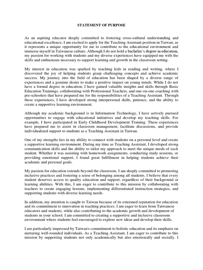 statement of purpose | PDF | Teachers | Learning