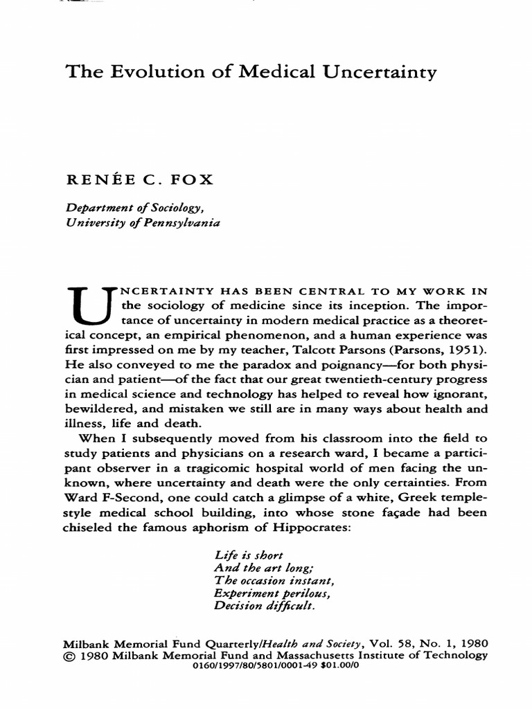 58 1 The Evolution of Medical Uncertainty | PDF | Medicine | Dna