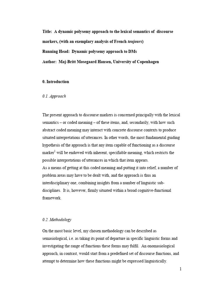 A dynamic polysemy approach to the lexical semantics of discourse markers | PDF | Linguistics ...