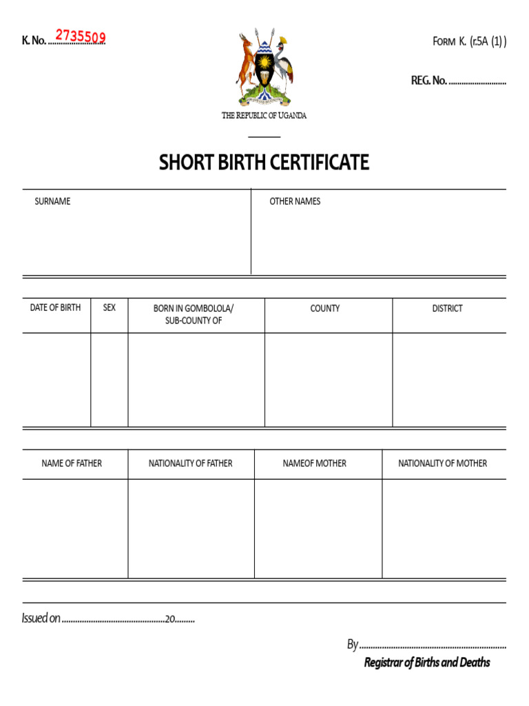 Uganda Short Birth Certificate | PDF